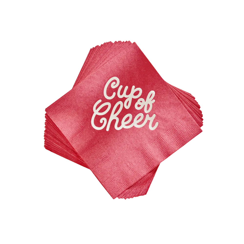 Cup of Cheer Burgundy Paper Beverage Napkin, Set of 20 – 365 Collective